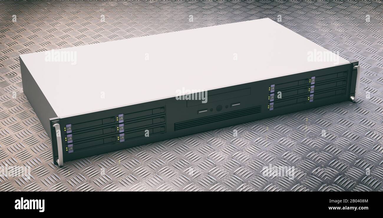 Server unit computer rack against metal checkerplate industrial ...