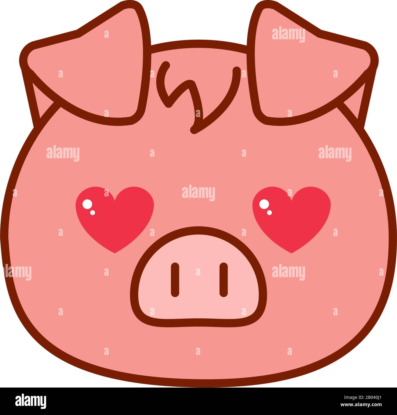 Cute kawaii pig cartoon in love line and fill style icon design, Animal ...