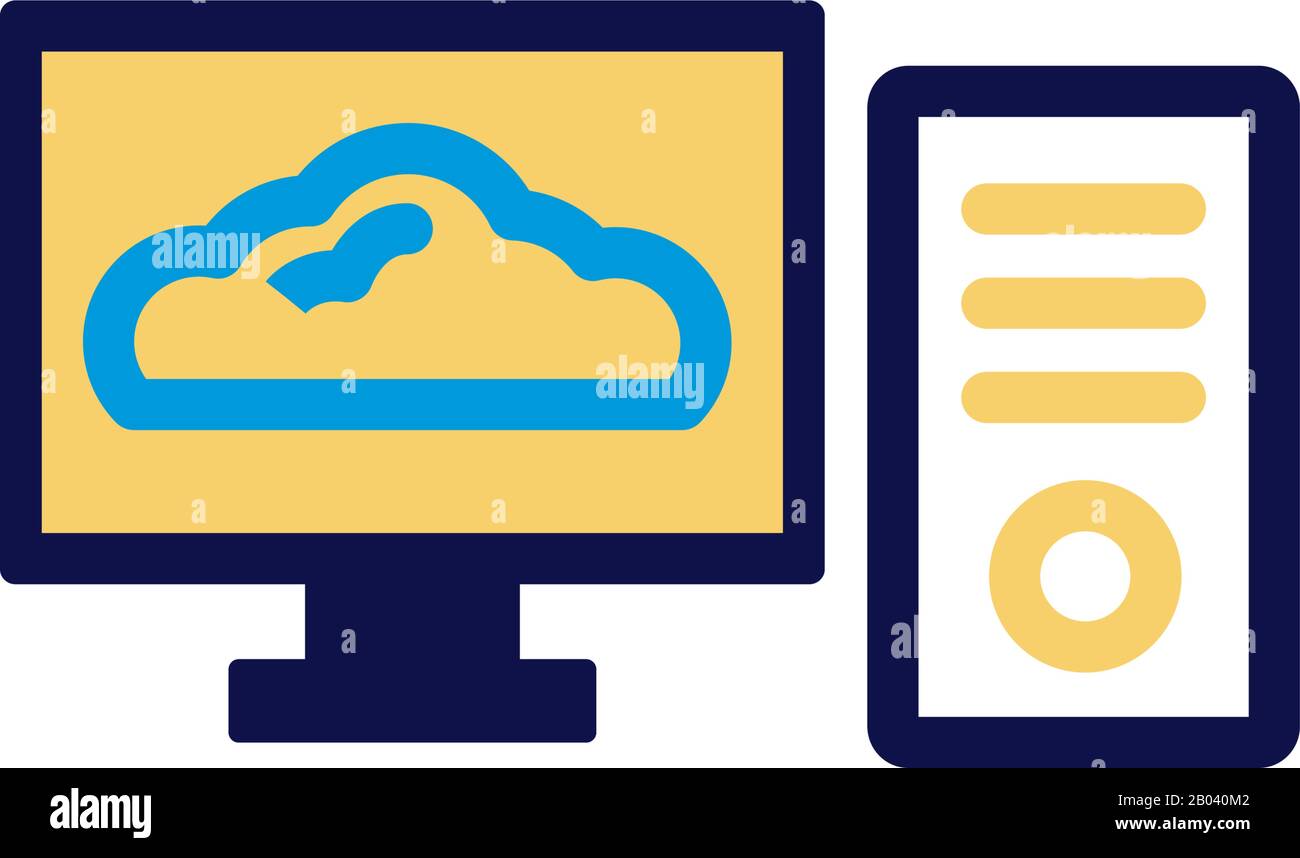 Desktop With Cloud Computing Lineal Color Style Stock Vector Image And Art Alamy