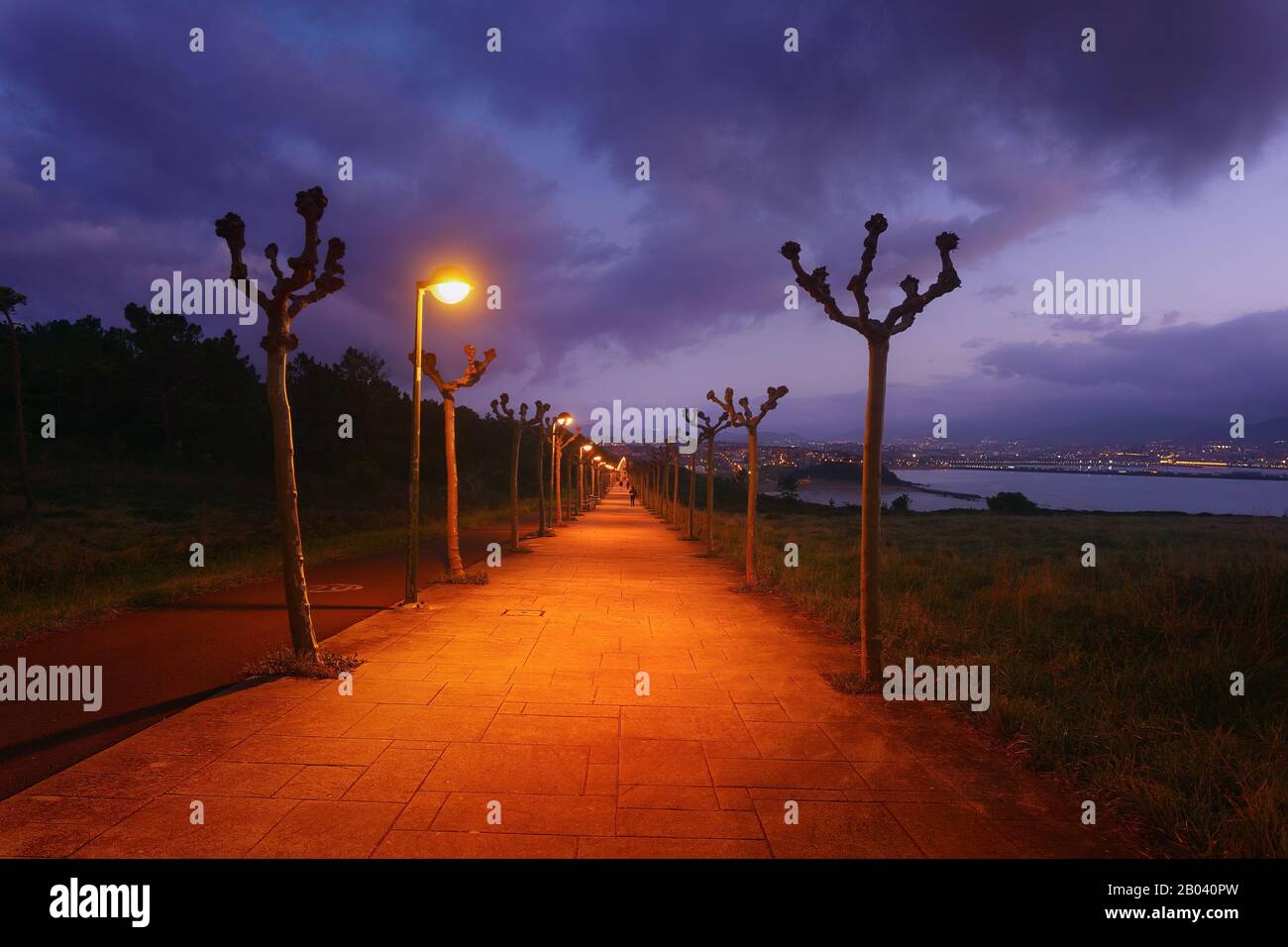 Park at night path lampposts hi-res stock photography and images - Alamy