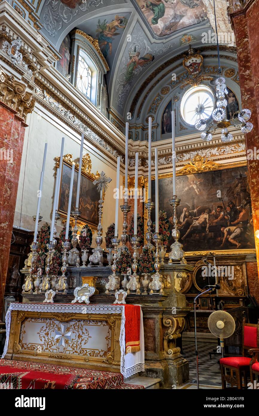 Collegiate Church of Saint Lawrence interior in Birgu (Vittoriosa ...