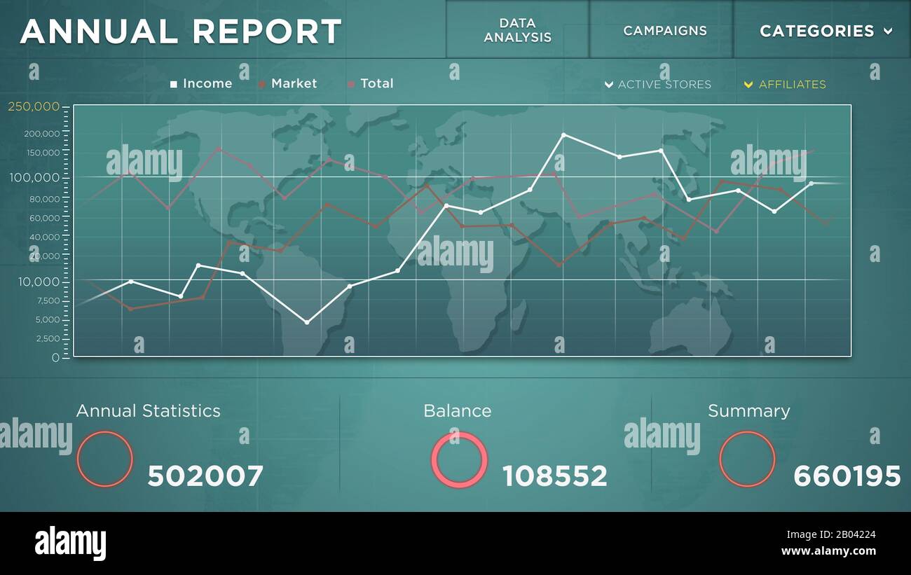 Mock up animation of annual data report on green blue background ...