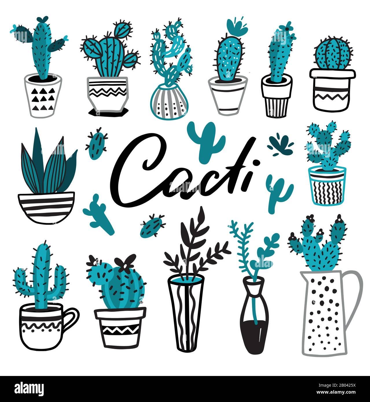 Vector collection of cactus. Hand drawn cartoon Illustration Stock ...