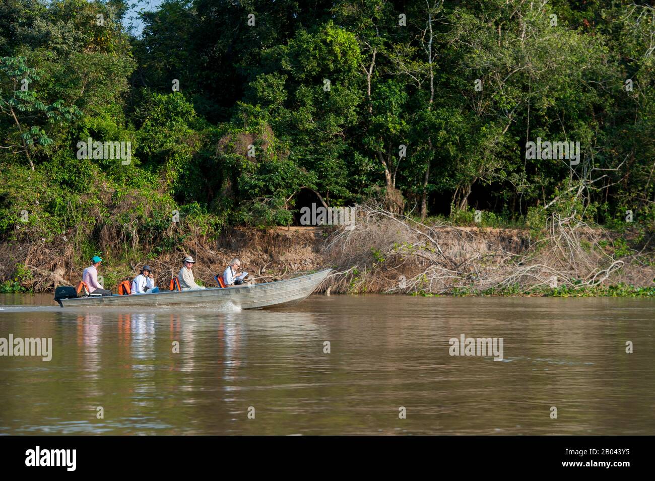 Tourists in boat on excursion to watch the wildlife in one of the ...