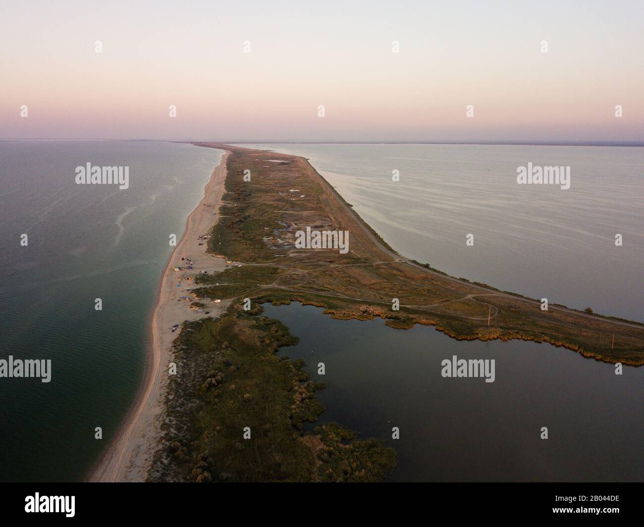 Aerial view of Tuzly Estuary National Nature Park near by Black Sea ...
