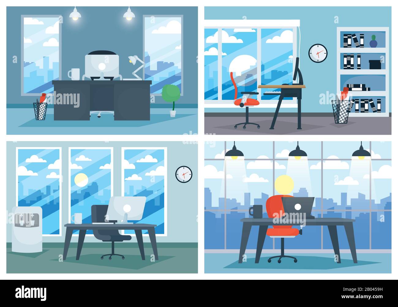 office workplace with laptop and desktop scene Stock Vector Image & Art ...