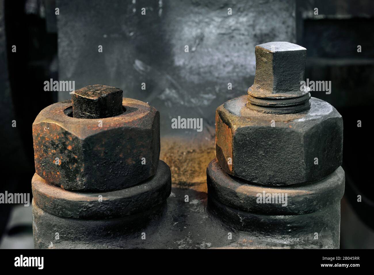 Two vintage hexagon nuts and screws of 19th century metalworking ...