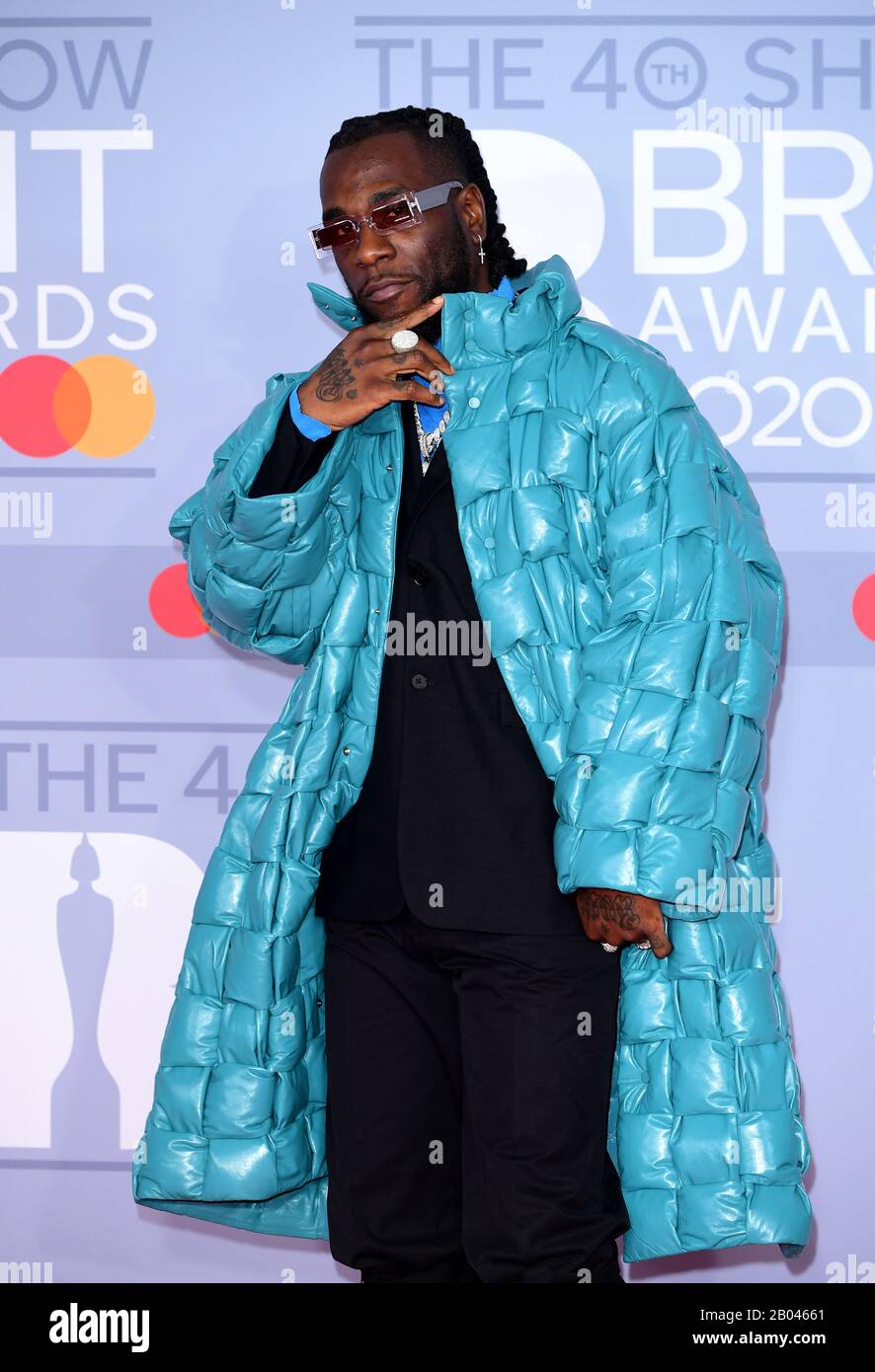 Burna Boy arriving at the Brit Awards 2020 held at the O2 Arena, London ...