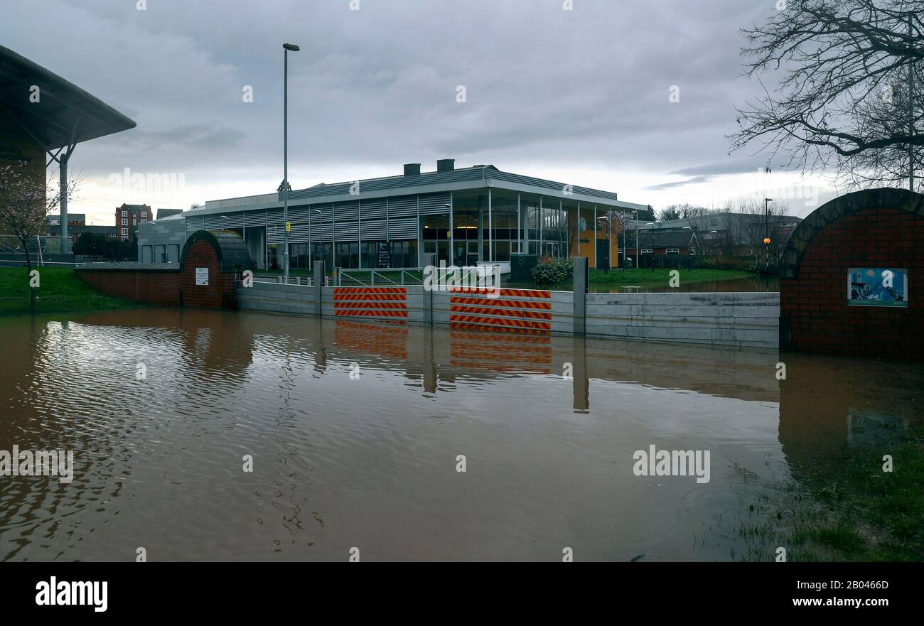 A flood barrier on Hylton road in Worcester after the river Severn ...