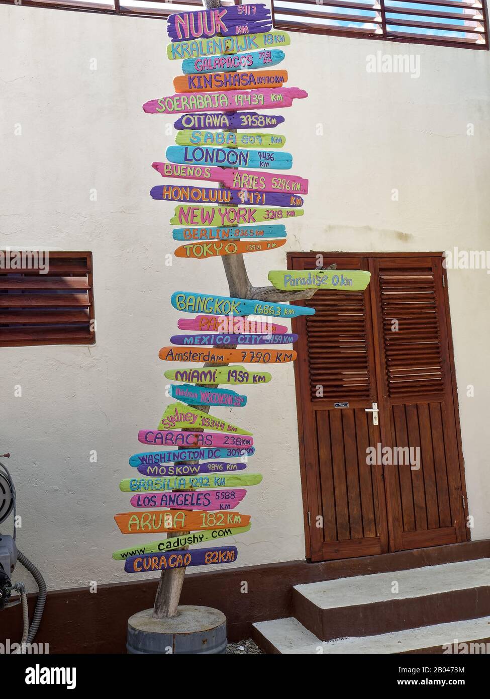 Direction signs on the island of Bonaire in the Caribbean Stock Photo ...