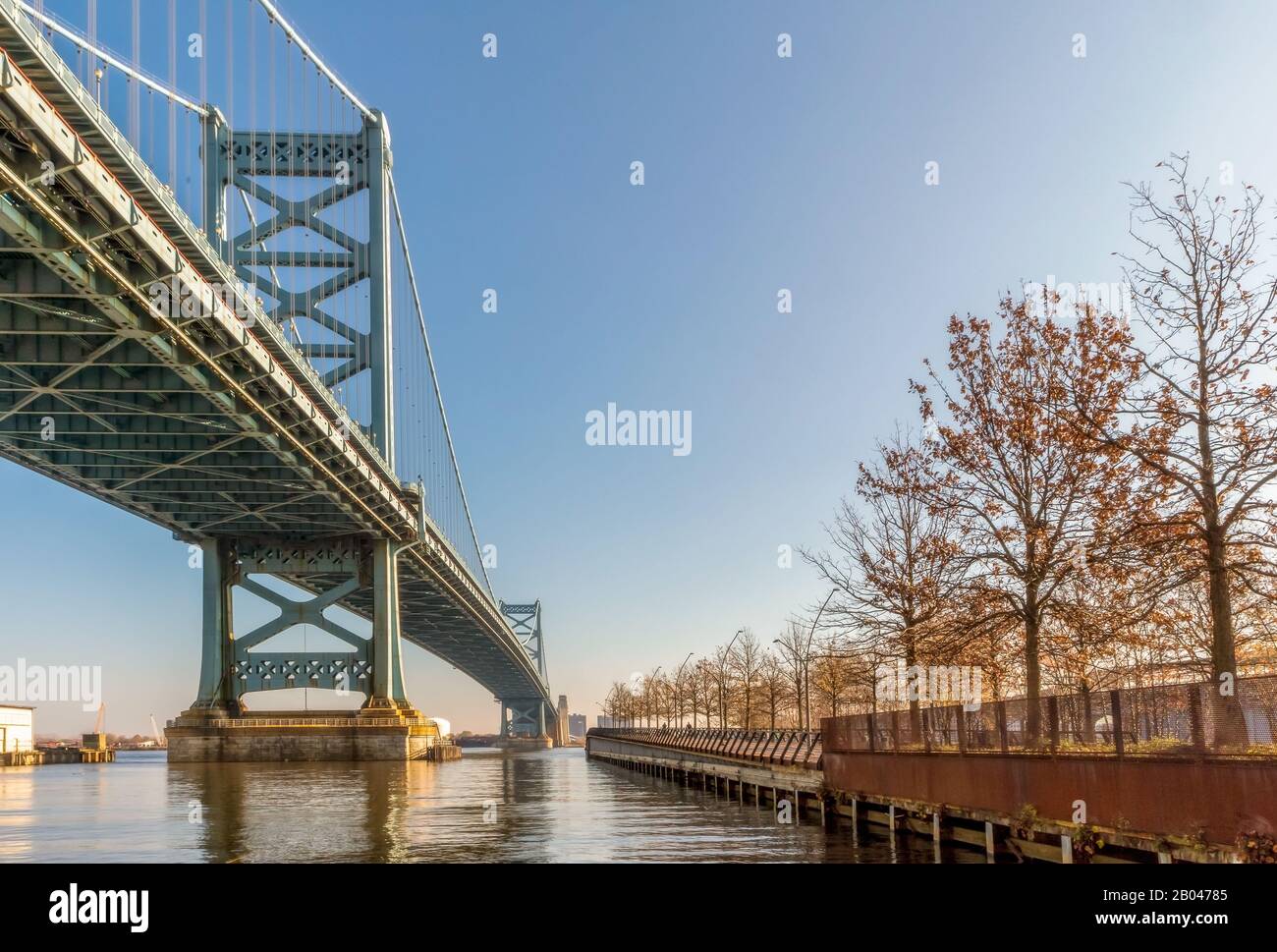 Park, Delaware River, and Benjamin Franklin Bridge into downtown ...
