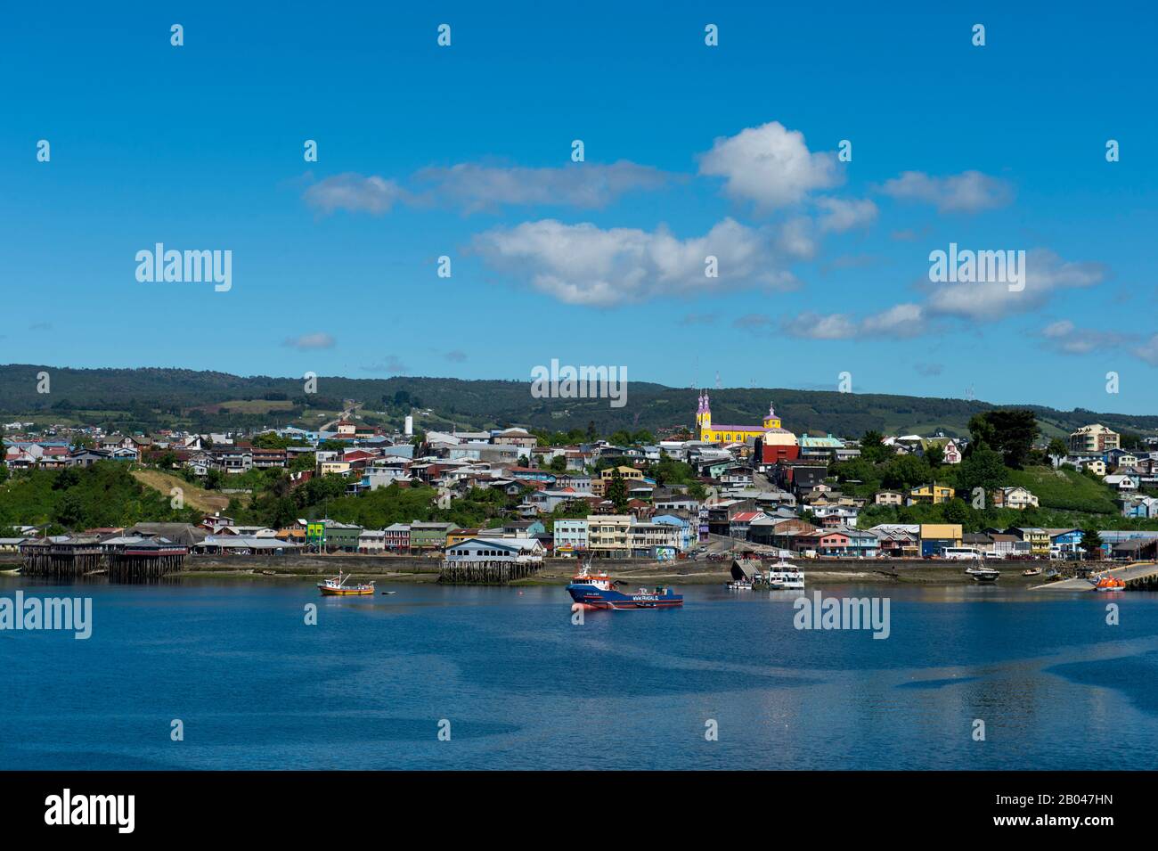 View of the town of Castro on Chiloe Island in southern Chile Stock ...