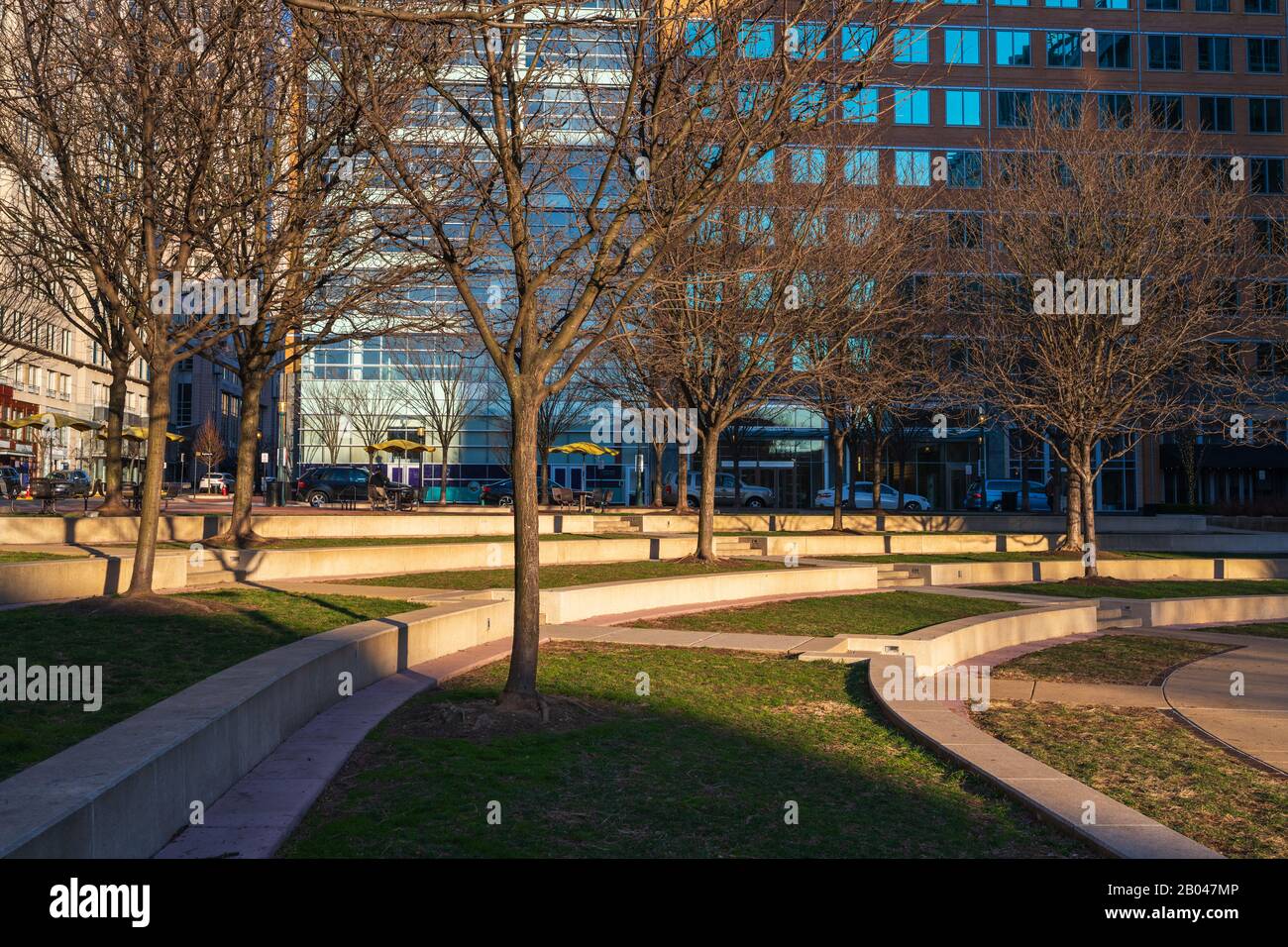 Reston, Virginia, USA -- February 17, 2020. Reston Town Center Park is ...