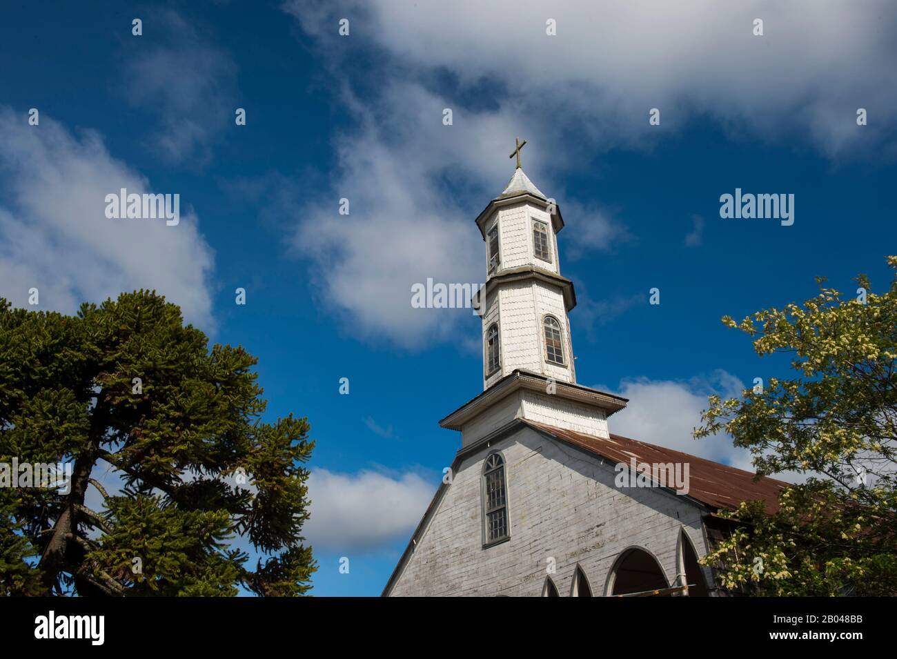 The church (1750-1790) in Dalcahue, a UNESCO World Heritage Site, is ...