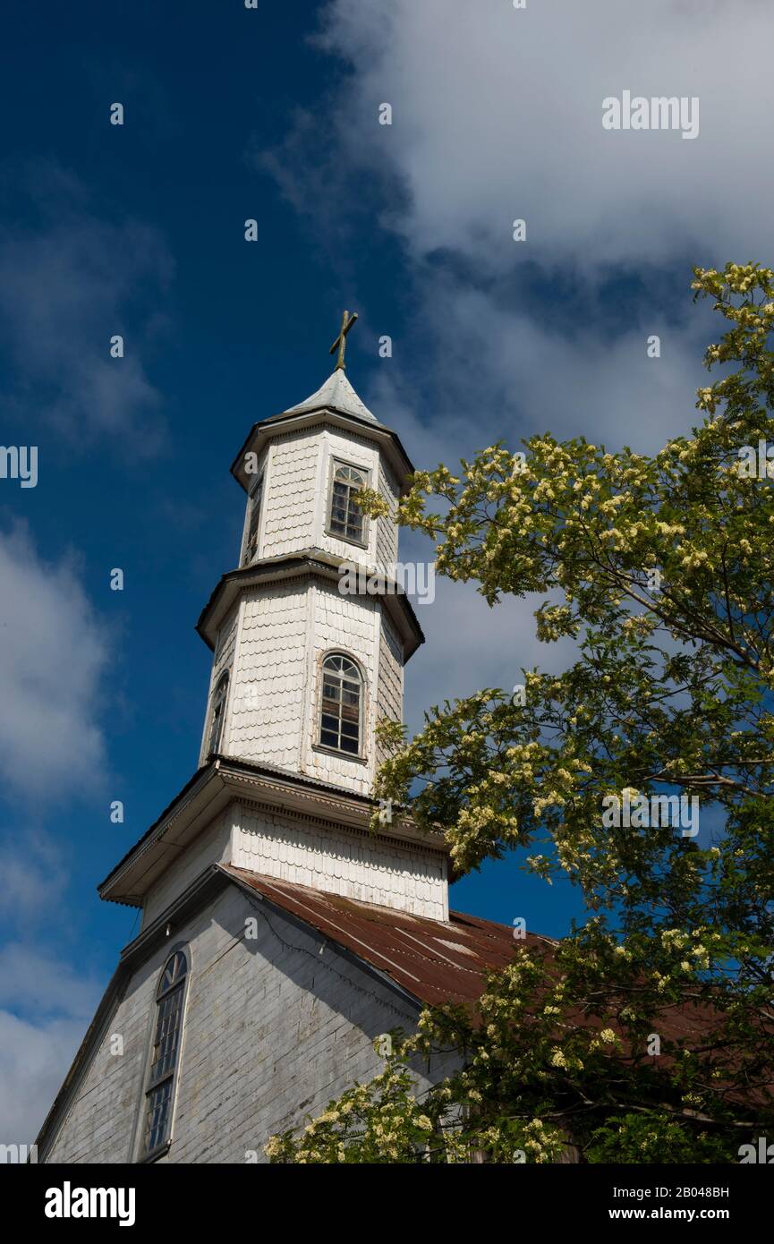 The church (1750-1790) in Dalcahue, a UNESCO World Heritage Site, is ...