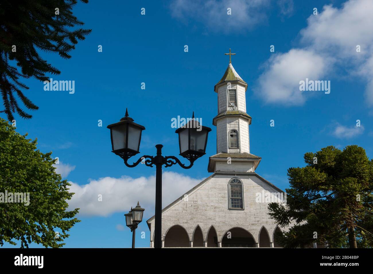 The church (1750-1790) in Dalcahue, a UNESCO World Heritage Site, is ...