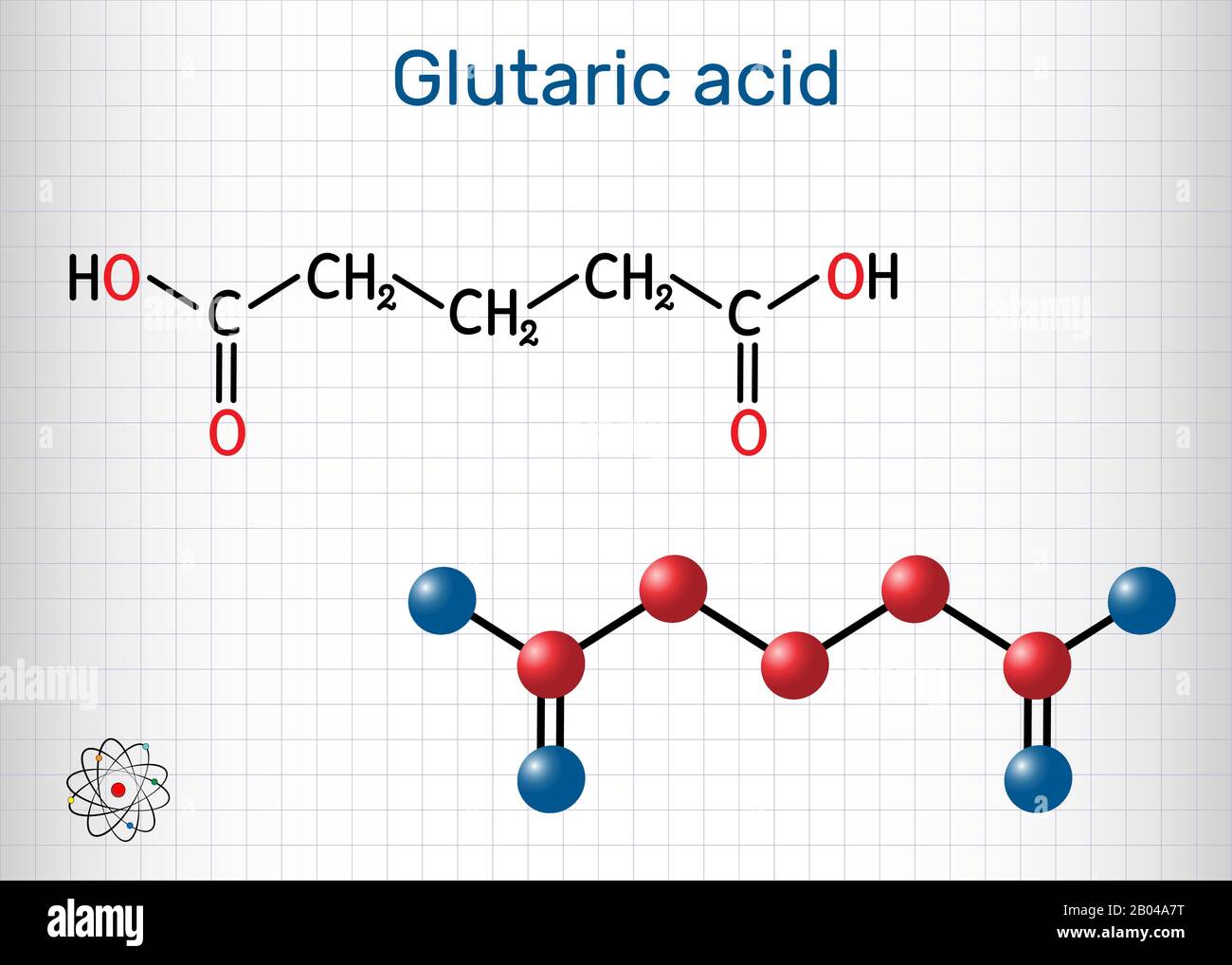Glutaric acid, C5H8O4 molecule. It is simple five-carbon linear ...