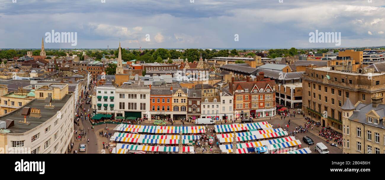 Aerial street view of the downtown and Cambridge Market Square at ...