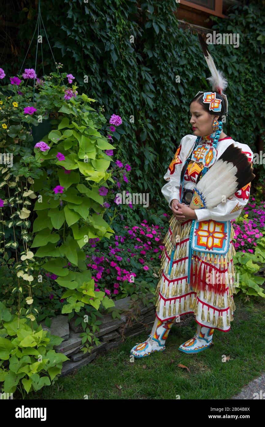 Young Salish woman (Model Release 20140213) in a jingle dress at ...