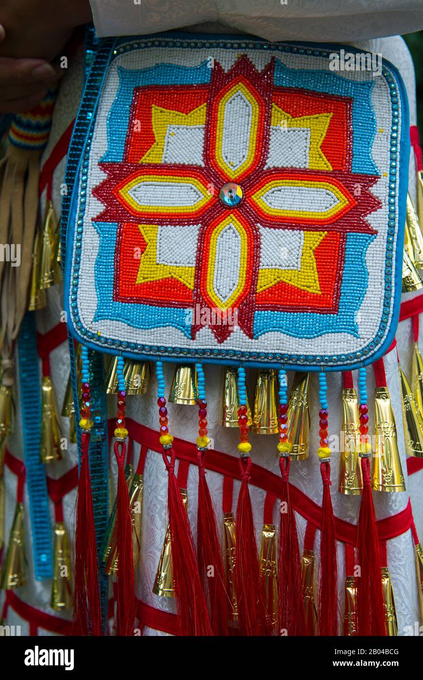 Detail of bead decorations of a young Salish woman (Model Release ...