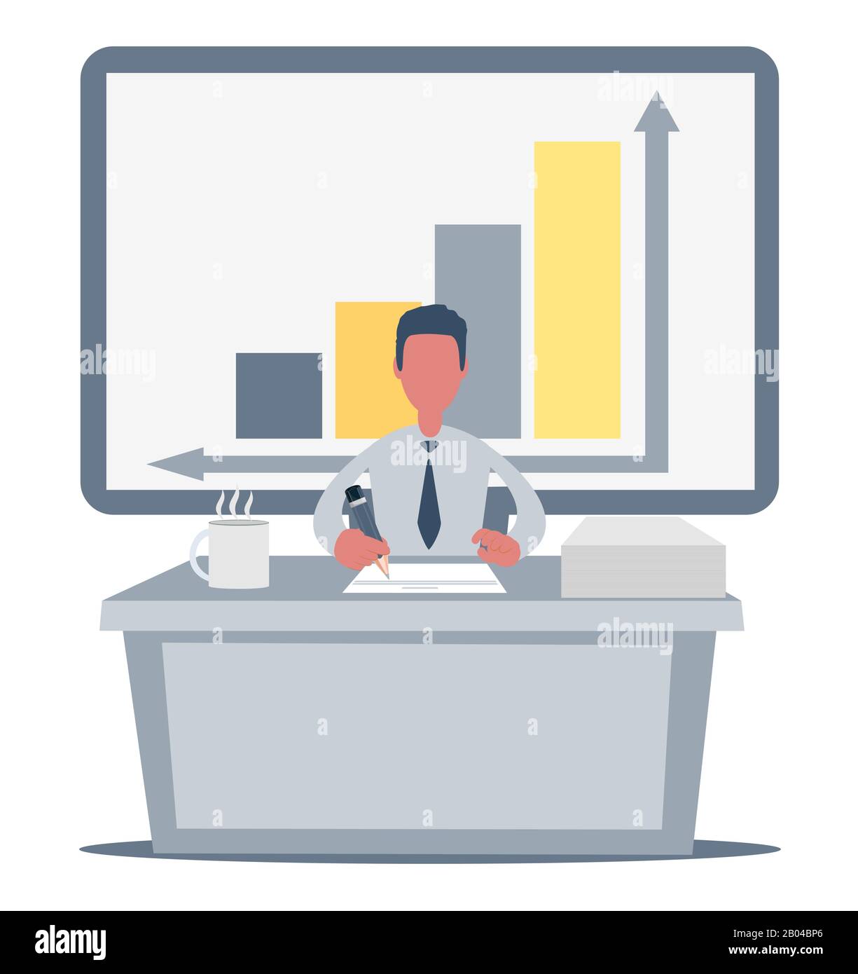 Financial growth. Business man entrepreneur working on his clean and ...