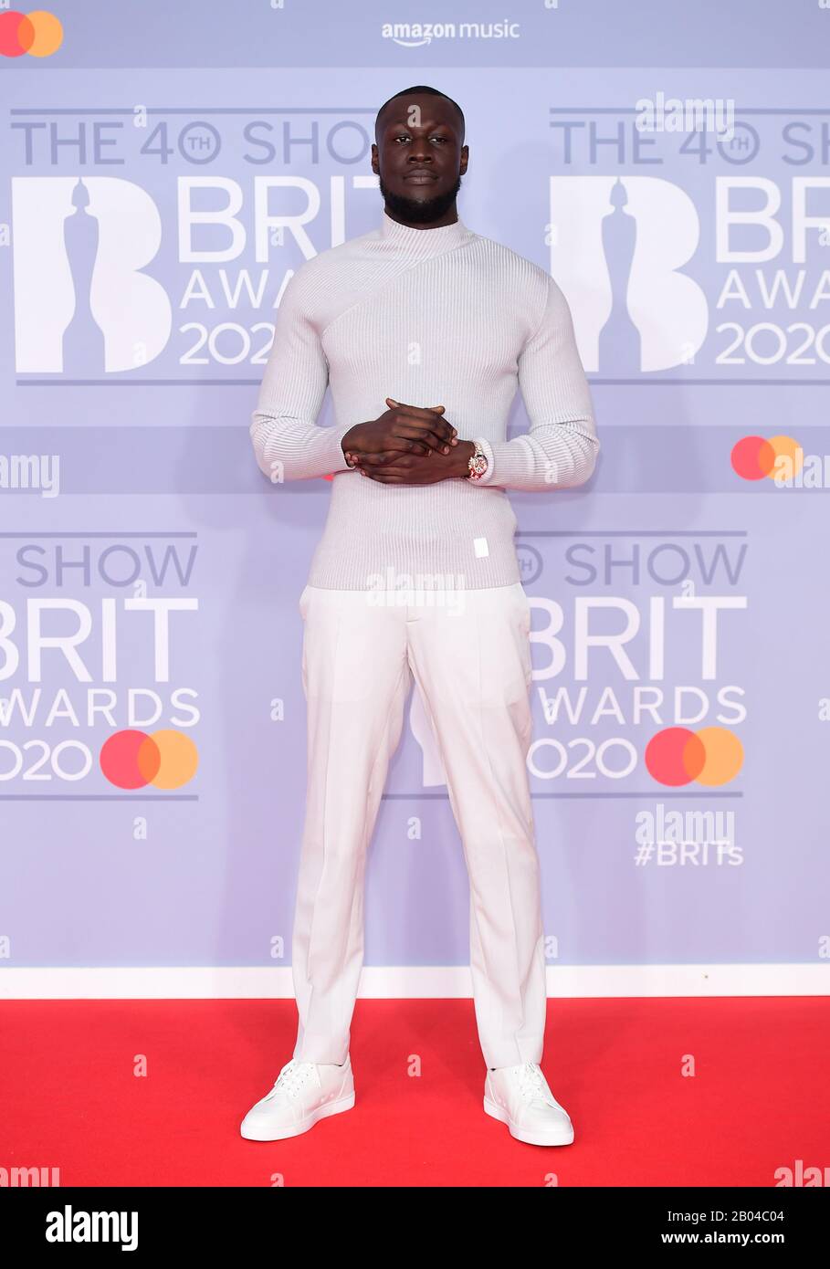 Stormzy arriving at the Brit Awards 2020 held at the O2 Arena, London ...