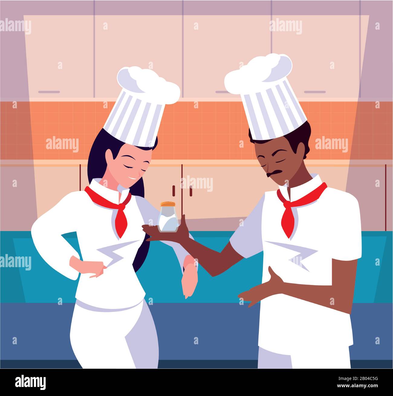 couple of people cooking, a couple of chef with white uniform vector ...