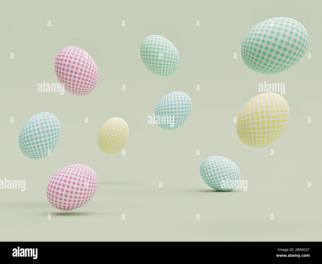 Easter eggs with beautiful patterns randomly floating in the air with a ...