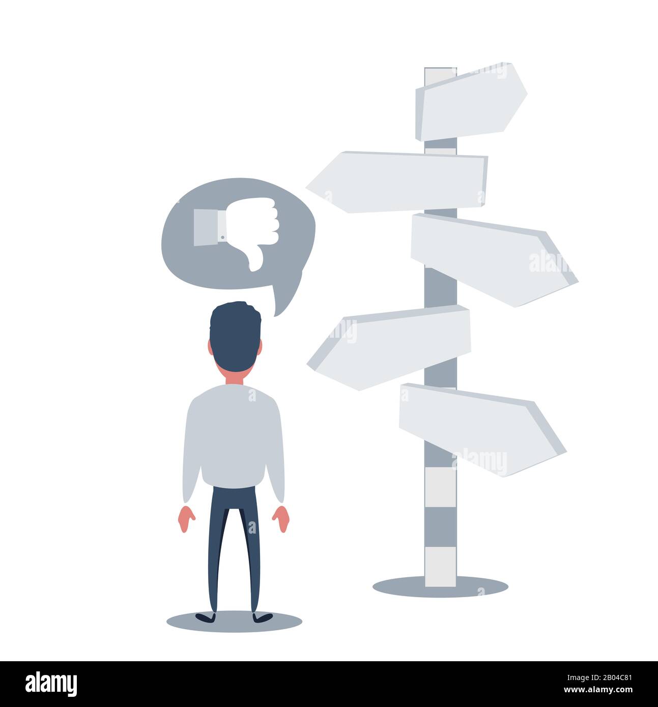 Right direction. A businessman looks at arrows pointing to many ...