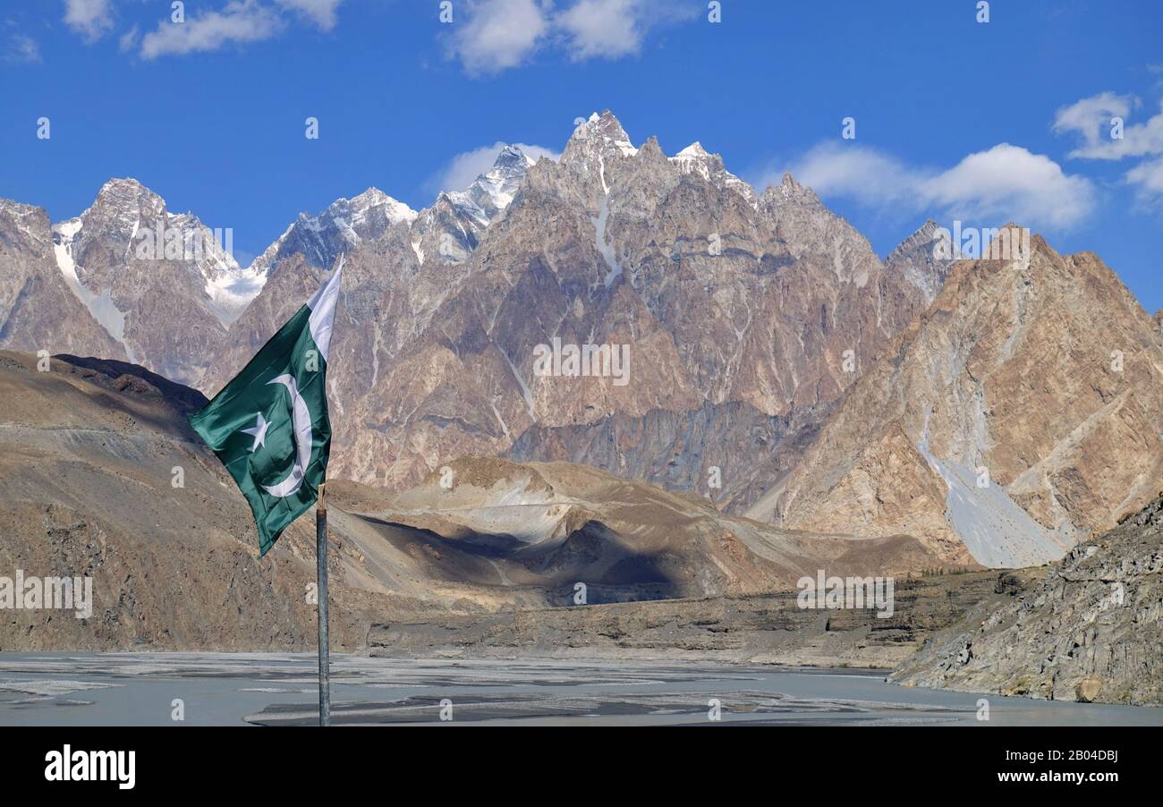Tupopdan peaks near Passu village with Flag in Front, also know as ...
