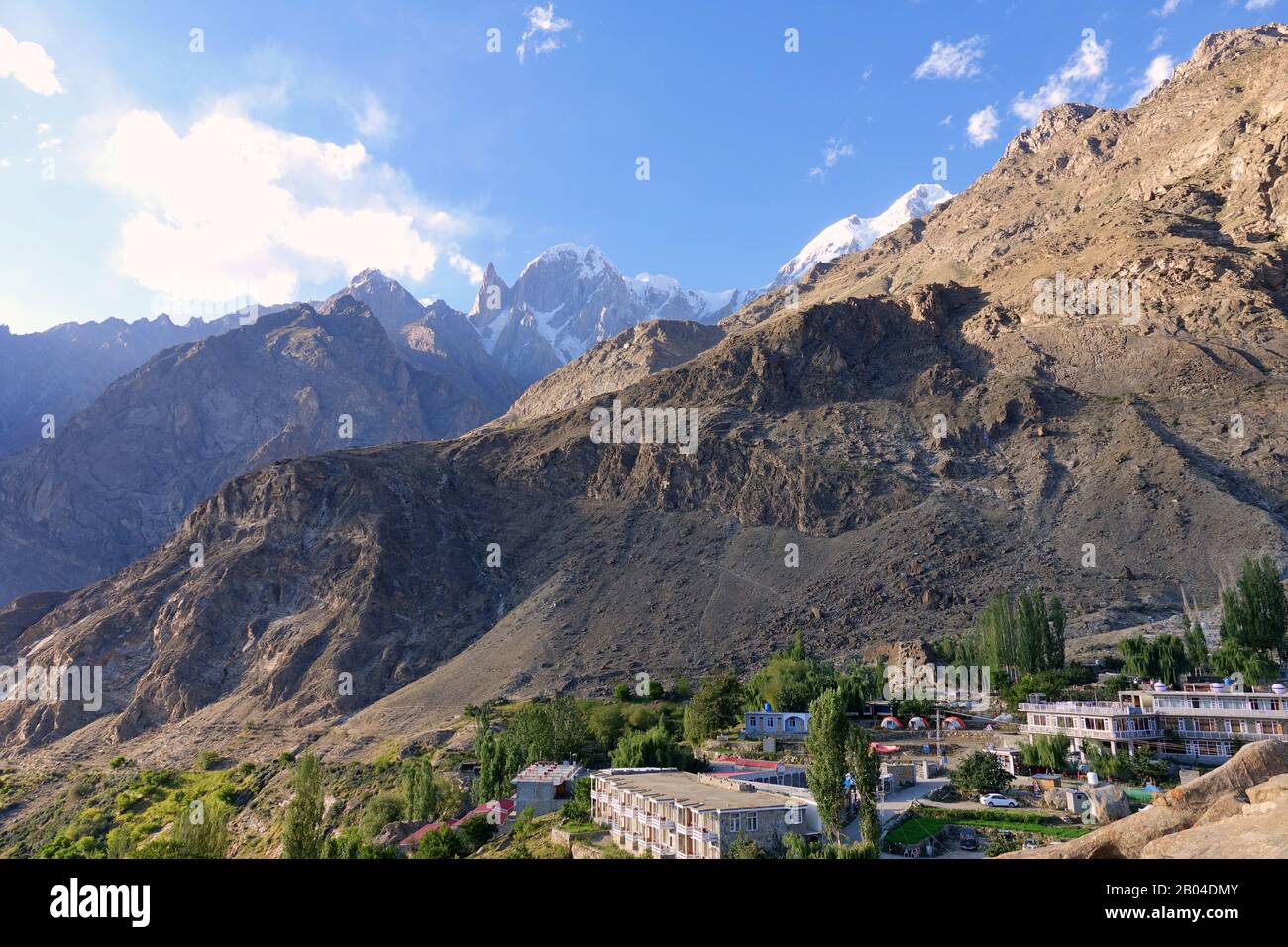 A Hunza village in front of the Ladyfinger Peak the westernmost ...