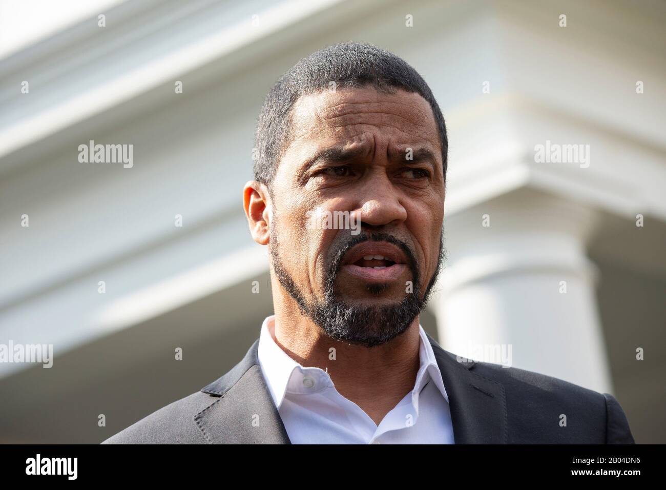 Pastor Darrell Scott speaks to members of the media outside the White ...