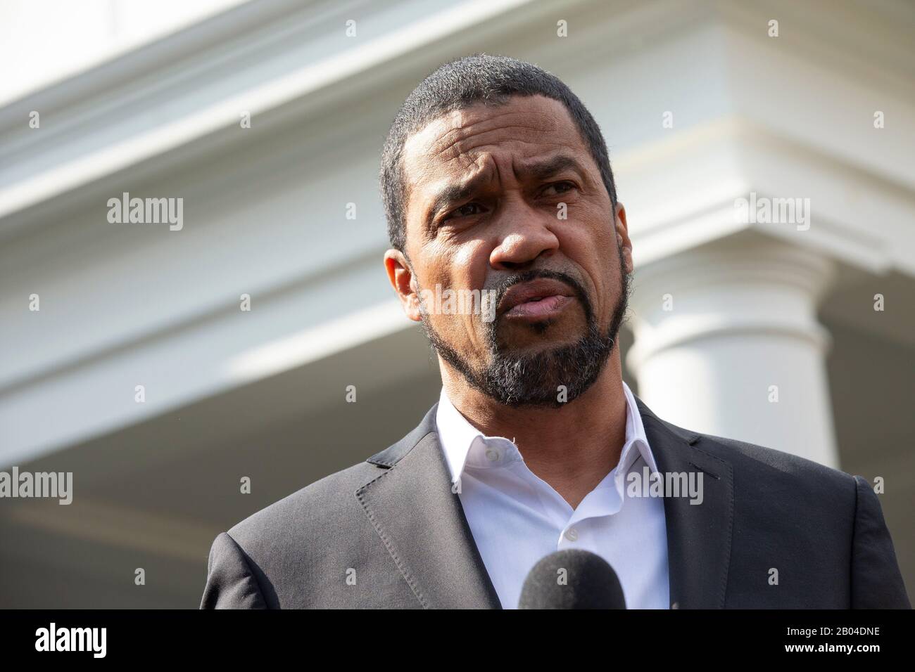 Pastor Darrell Scott speaks to members of the media outside the White ...
