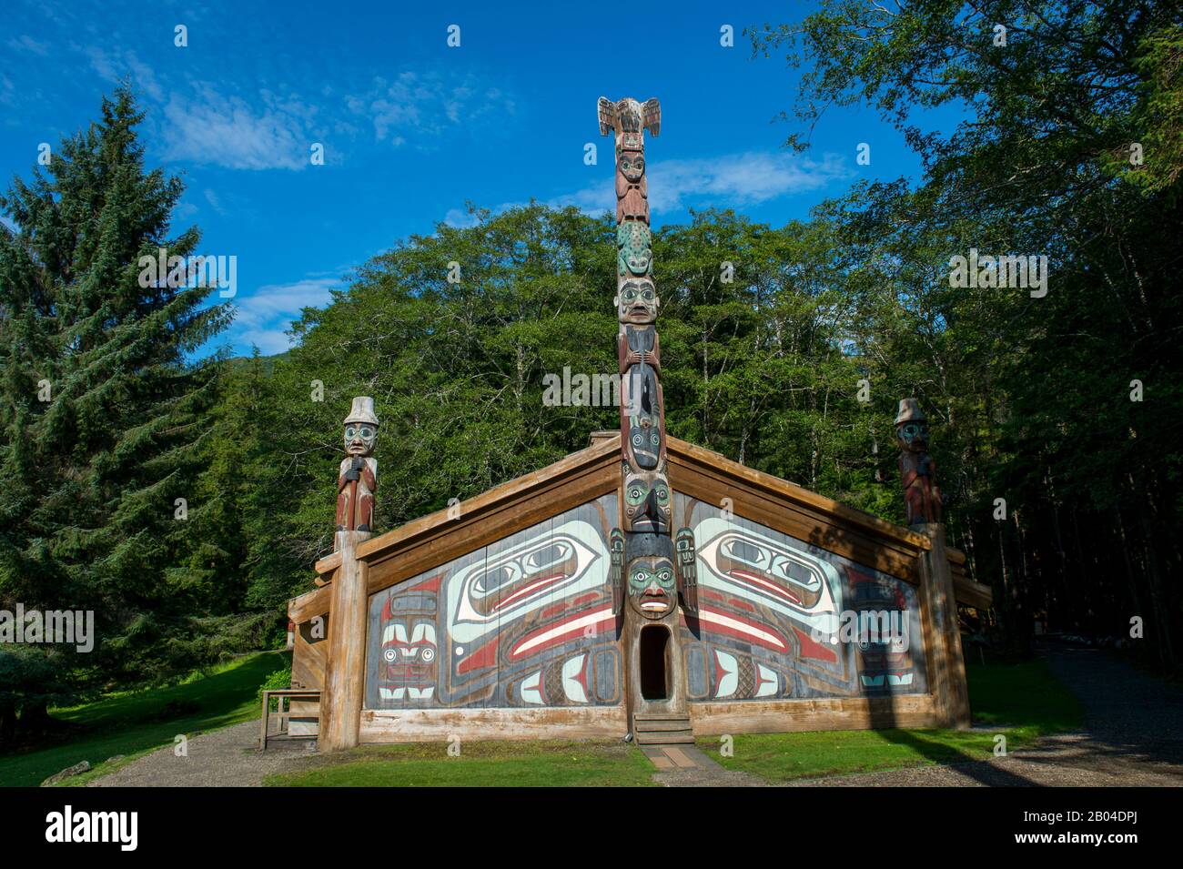 View of the clan house at the Totem Bight State Historical Park in ...