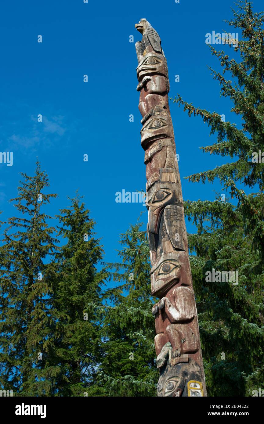 Haida totem pole (#8Master Carver Pole) at the Totem Bight State ...