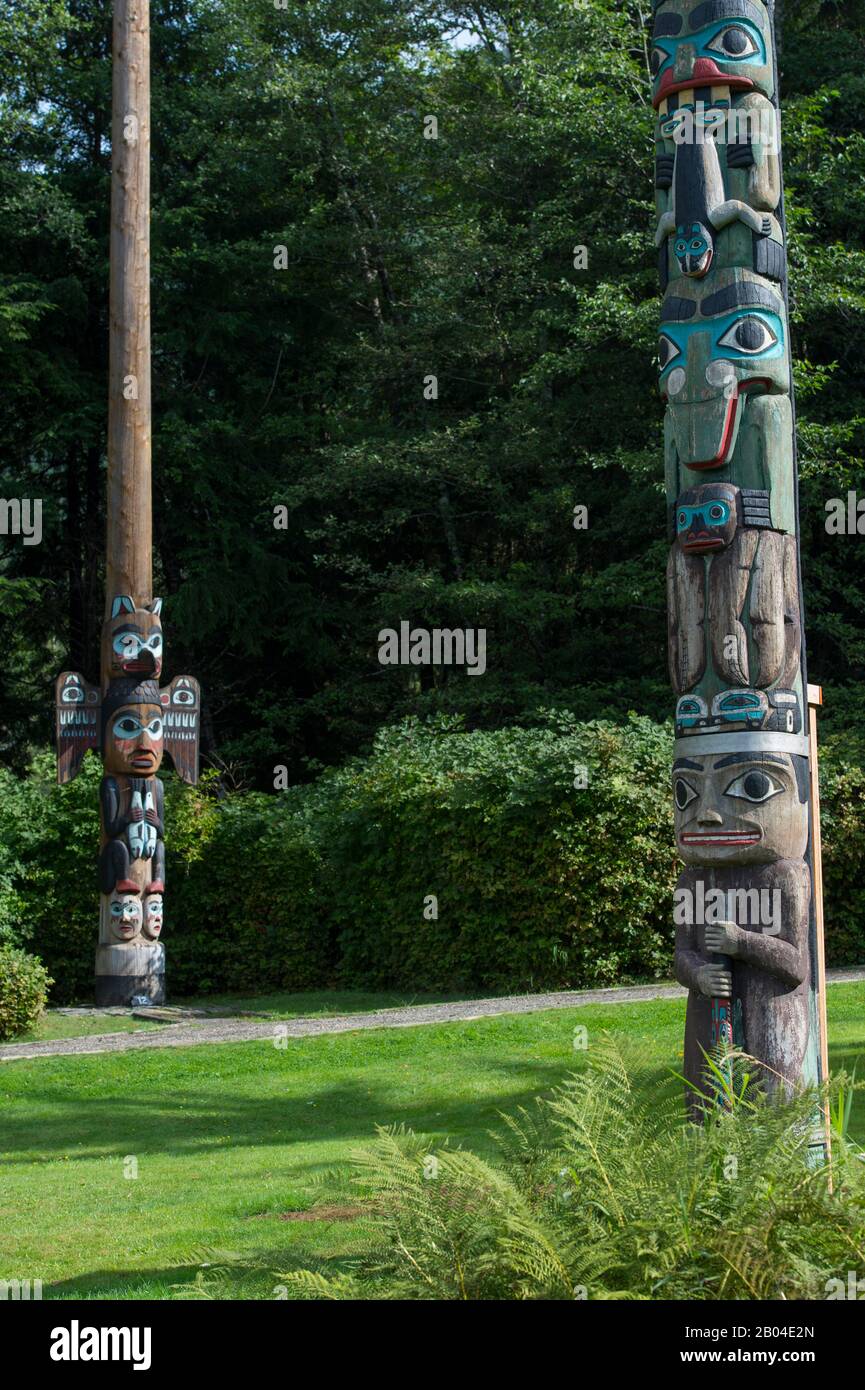 Totem poles (From left: #12 Tlingit Kadjuk Bird Pole, Haida #9 Sea ...