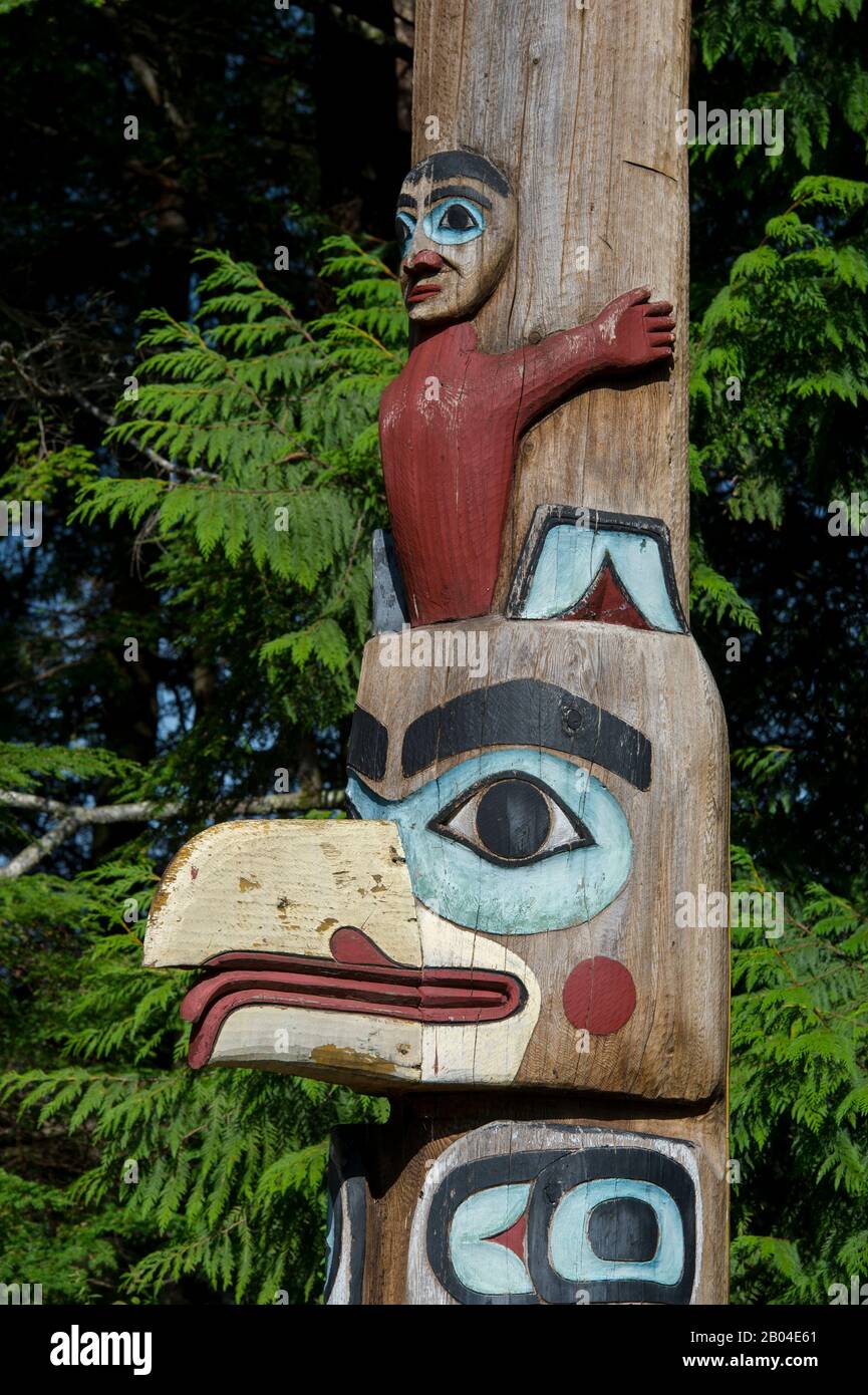 Detail of Tlingit totem pole (#10 Raven at the Head of Nass) at the ...