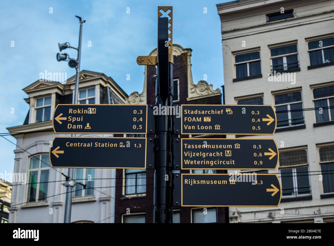 Amsterdam, The Netherlands, 18 February 2020, A Gold Bike Route Sign In ...