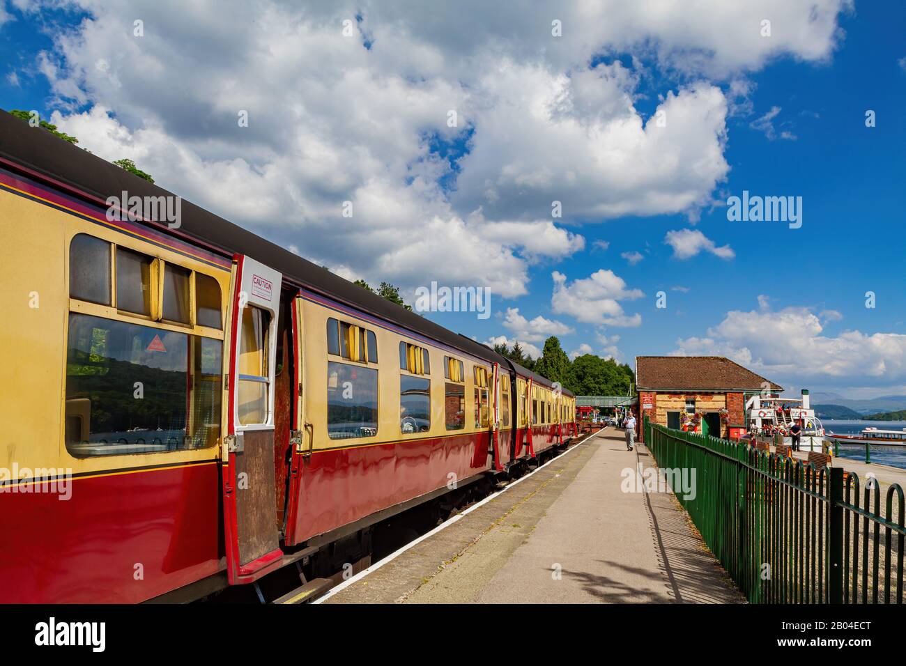 Beautiful steam train at Lakeside at United Kingdom Stock Photo - Alamy