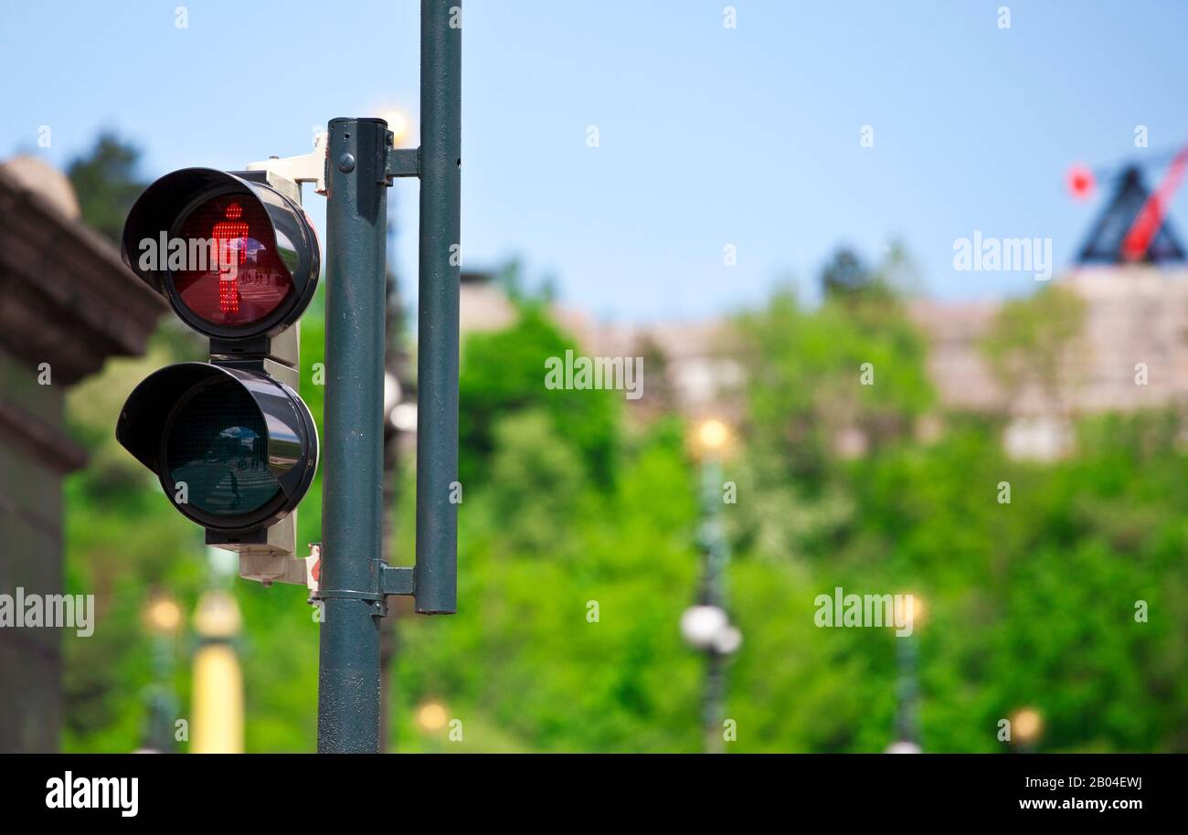 Traffic light with the stop sign lighting Stock Photo - Alamy