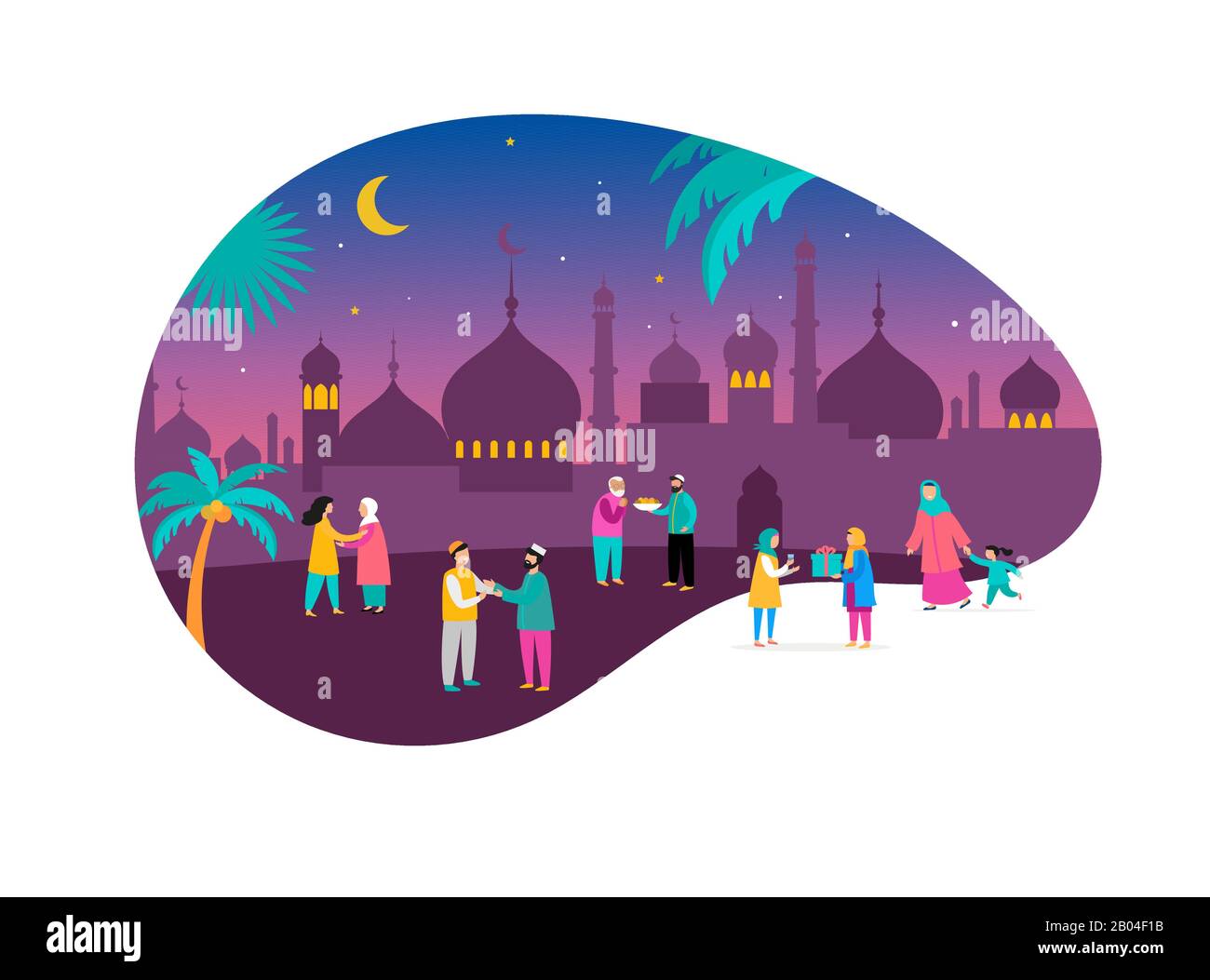 Ramadan Kareem, Eid mubarak, greeting card and banner with many people ...