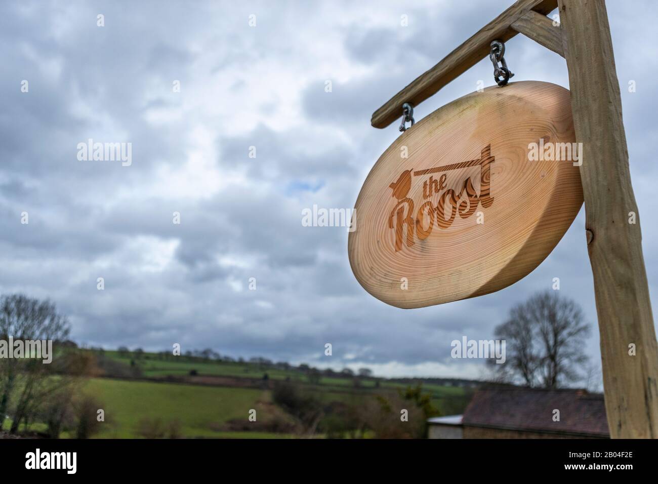 Handmade sign. The Roost luxury glamping cabins in the Forest of Dean ...