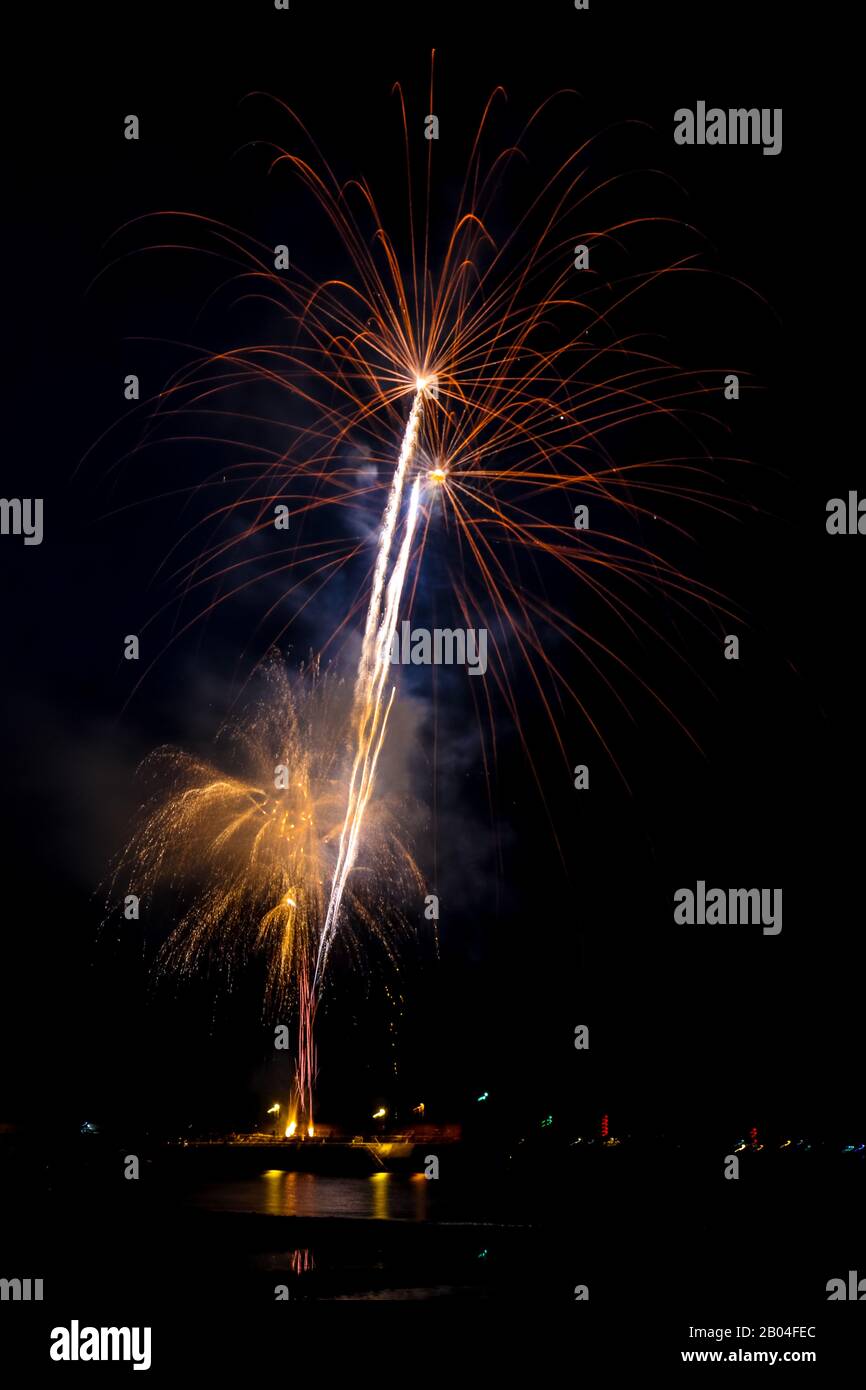Minehead Raft Race Fireworks Stock Photo - Alamy