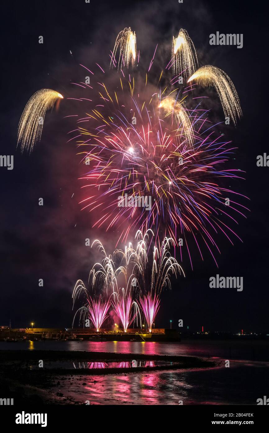 Minehead Raft Race Fireworks Stock Photo - Alamy