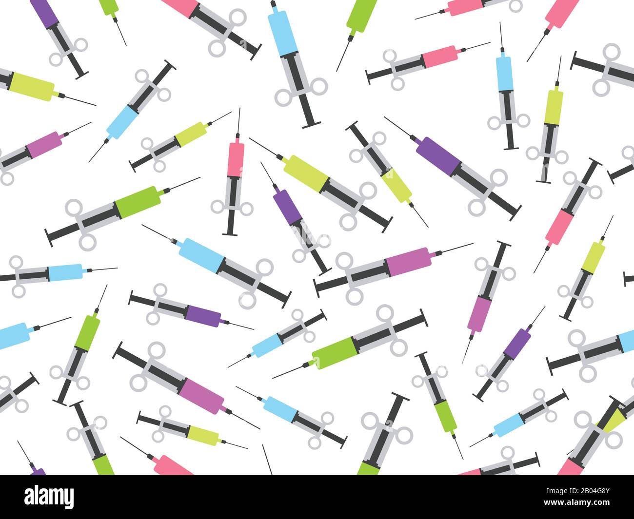 Syringe seamless pattern. Syringe with a vaccine of different colors ...