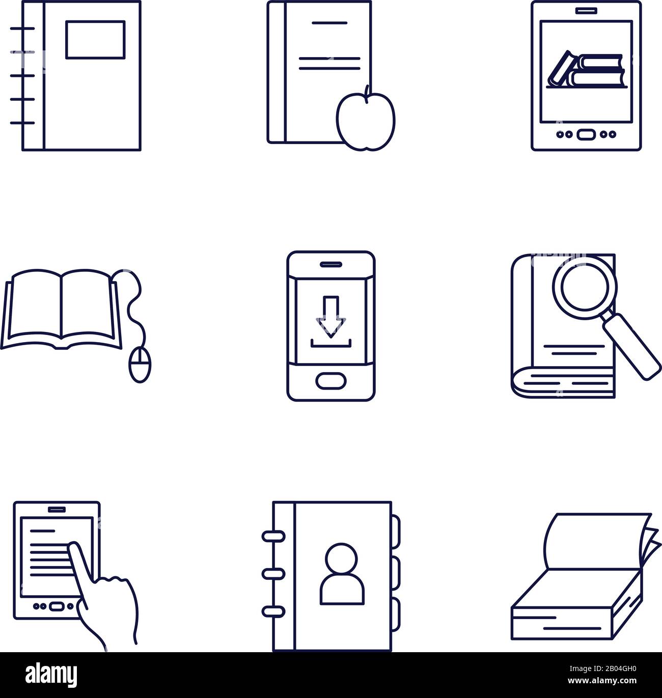Books line style icon set design, Education literature read library ...