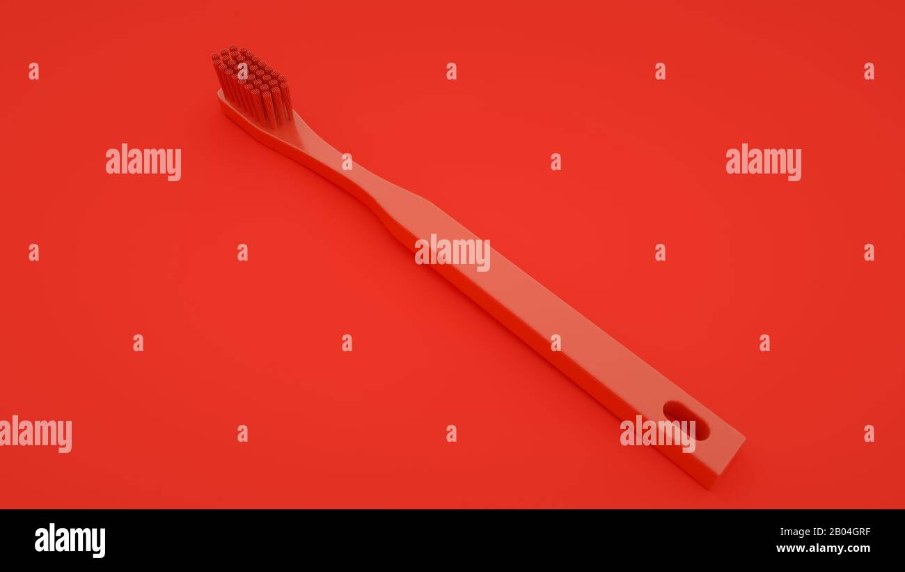 3d rendered red toothbrush isolated on a red background Stock Photo - Alamy