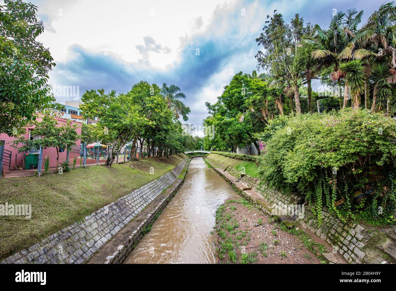 Pocos de Caldas, Minas Gerais/Brazil. Small river in the centre of the ...
