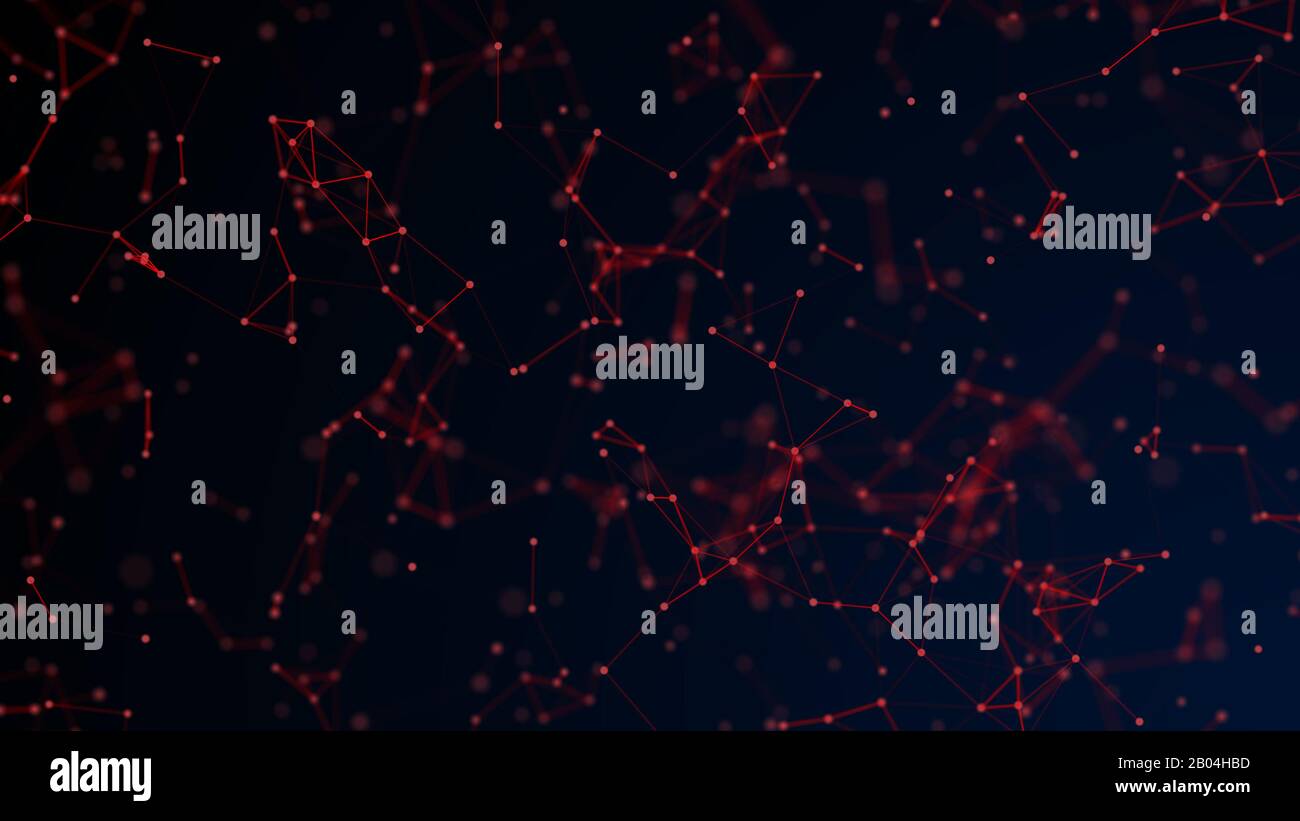 Abstract red digital background with cybernetic particles, geometric background with triangular ...