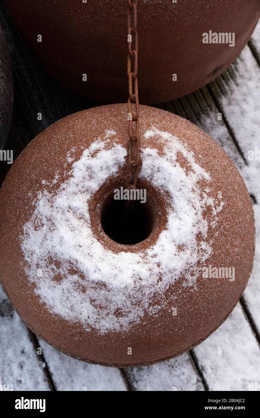 Old rusty metal ships buoy and chain with snow Stock Photo - Alamy